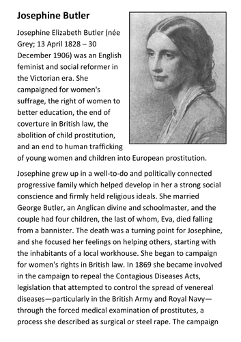 Josephine Butler Handout | Teaching Resources