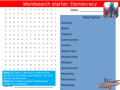 8 x DEMOCRACY Starter Activities British Values PSHE Keywords KS3 GCSE ...