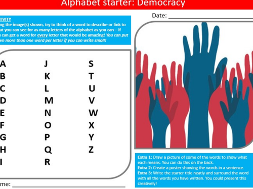 Democracy Alphabet Analyser British Values PSHE Starter Keywords ...