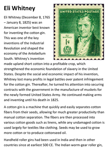 Eli Whitney Handout | Teaching Resources
