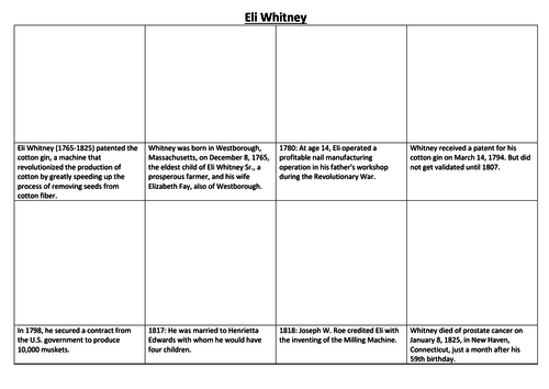 Eli Whitney Comic Strip and Storyboard | Teaching Resources