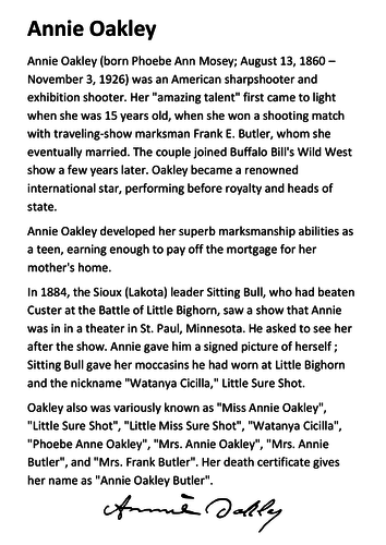 Annie Oakley Handout | Teaching Resources
