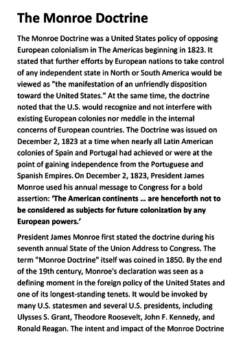 The Monroe Doctrine Handout | Teaching Resources