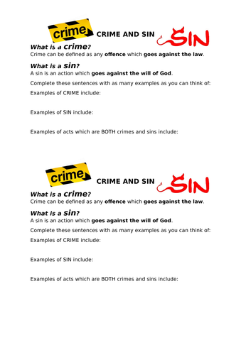 Eduqas RS Sin and Forgiveness: Crime, Sin and Making Moral Decisions ...