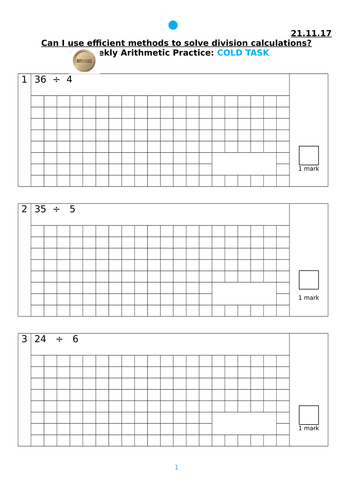 Division Arithmetic Practice Papers (editable, with answers) - Year 4 ...