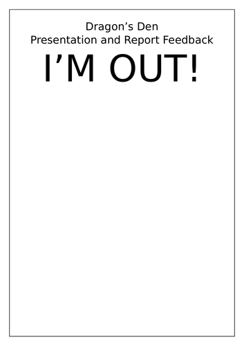 Dragons Den Activity Feedback sheets | Teaching Resources