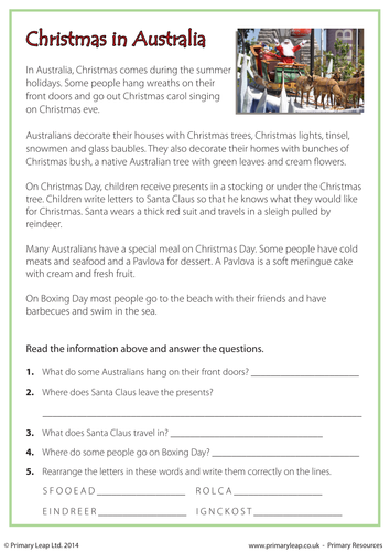 Reading Comprehension - Christmas in Australia | Teaching Resources