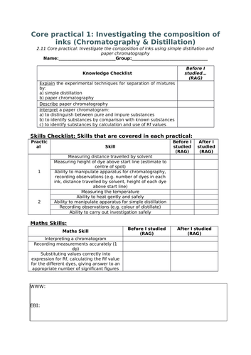 Edexcel 9-1 Evaluation sheets for CORE practical - Cover sheets RAG ...