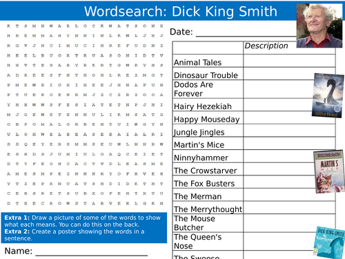 Dick King Smith Books Wordsearch Author English Literature Settler ...