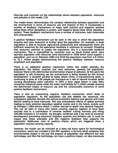 NEW AQA A LEVEL POPULATION AND ENVIRONMENT- model answer Population, Resources and Pollution ...