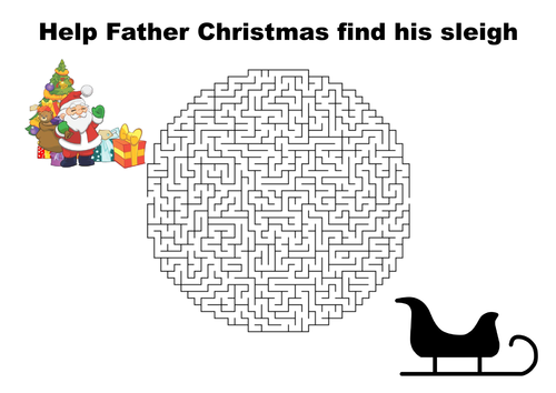 Help Father Christmas find his sleigh maze puzzle | Teaching Resources