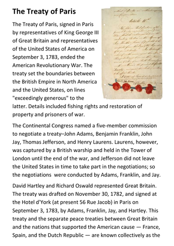 The Treaty of Paris Handout | Teaching Resources