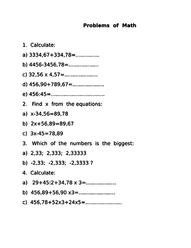 Problems of Math | Teaching Resources