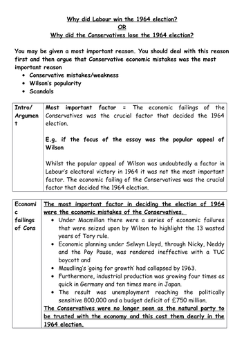 Model Answer Why Did Labour Win The Election Of 1964 Teaching Resources 3476