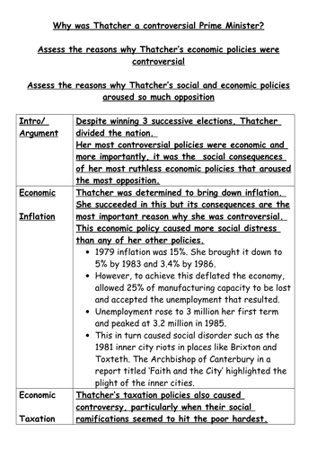 Model Answer: Why was Thatcher a controversial Prime Minister ...