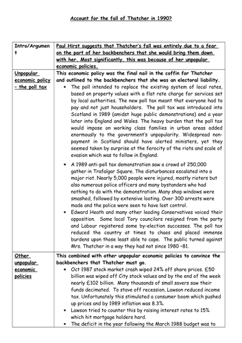 Model answer: Account for the fall of Thatcher in 1990? | Teaching ...