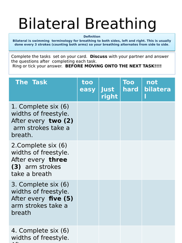 Swimming card | Teaching Resources