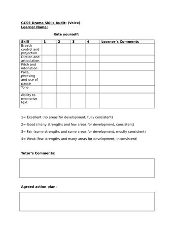 GCSE Vocal Skills Audit | Teaching Resources