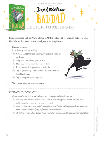 David Walliams Bad Dad Letter to Mr Big | Teaching Resources