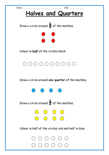 Halves and Quarters Worksheets | Teaching Resources