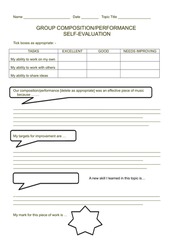 SELF-EVALUATION FOR GROUP COMPOSITION OR PERFORMANCE WORK | Teaching ...