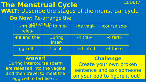 KS3 lesson Menstrual Cycle | Teaching Resources