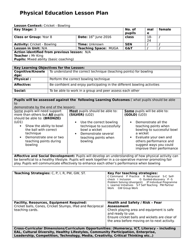 Cricket bowling lesson plan | Teaching Resources