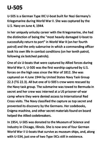 U-505 Handout | Teaching Resources