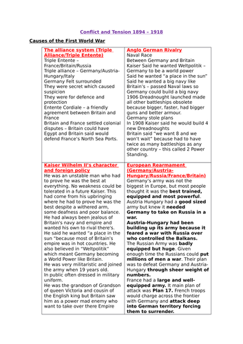 Conflict and Tension First World War 1894 - 1918 DETAILED REVISION ...