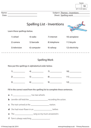Spelling List - Famous Inventions | Teaching Resources