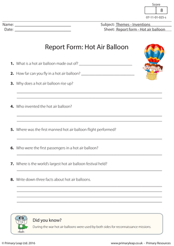 Report Form - Hot Air Balloon | Teaching Resources