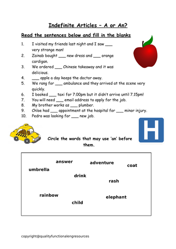 Indefinite Articles | Teaching Resources