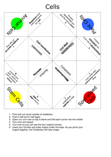 Biology Chatterbox/Cootie catcher: Cell structure and function ...