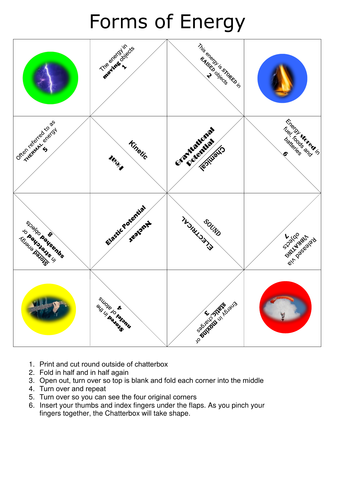 Physics Chatterbox/Cootie catcher: Forms of Energy | Teaching Resources