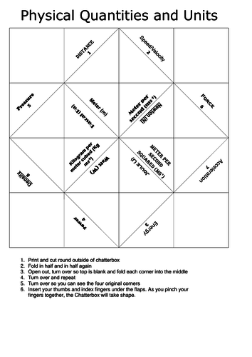 Physics Chatterbox/Cootie catcher: Physical Quantities and Units ...