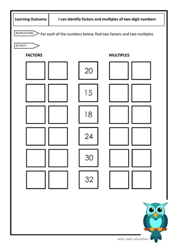 Identify factors and multiples of two-digit numbers (worksheet ...