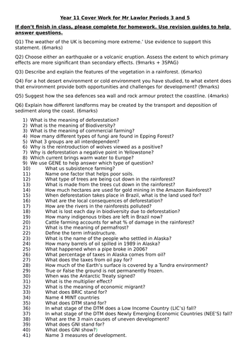 Year 11 Revision Questions | Teaching Resources Year 11 Revision Questions | Teaching Resources