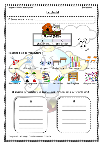 Worksheet about "le pluriel" | Teaching Resources