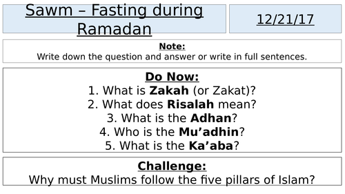 AQA A GCSE - Sawm | Teaching Resources