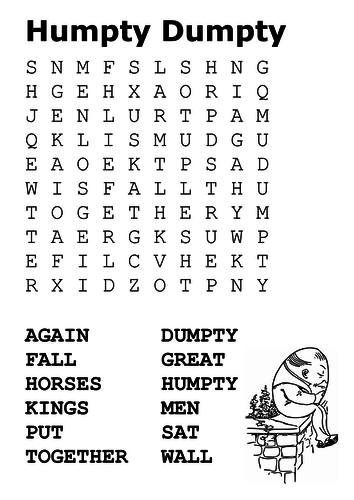 Humpty Dumpty Word Search | Teaching Resources