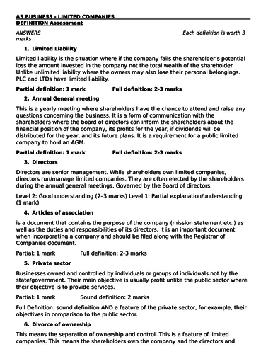 Limited Companies - AS Business | Teaching Resources