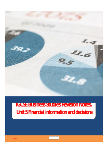 IGCSE Business Studies Revision Notes on Unit 5 Financial information ...