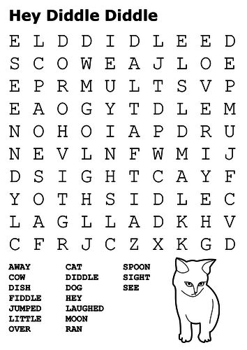 Hey Diddle Diddle Word Search | Teaching Resources
