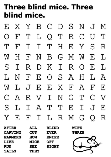 Three blind mice. Three blind mice Word Search | Teaching Resources
