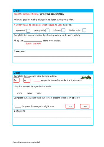 5 SPaG question strips - year 3 and 4 (set 4) | Teaching Resources
