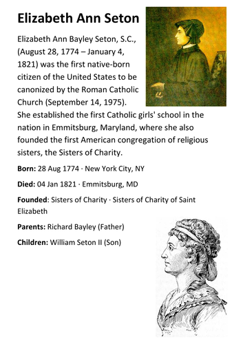 Elizabeth Ann Seton Handout | Teaching Resources