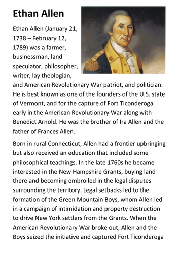 Ethan Allen Handout | Teaching Resources