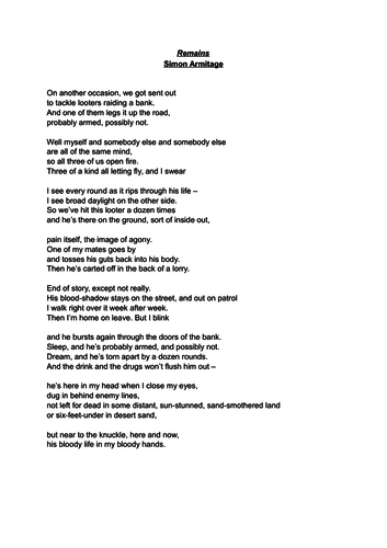 Remains - Simon Armitage by emmaclee - Teaching Resources - Tes