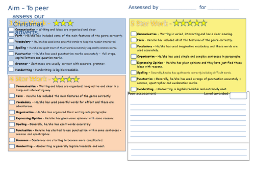 Peer and Self Assessments - Writing - Levels 3,4,5 and 6 | Teaching ...