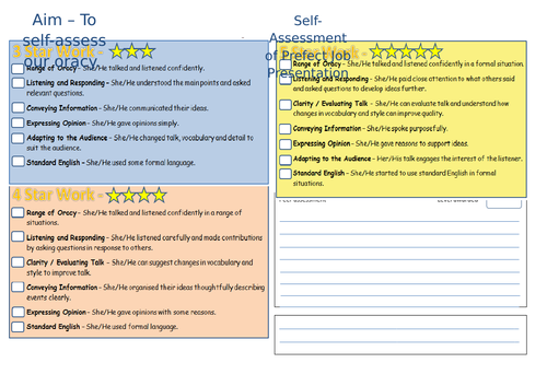 Peer and Self Assessments - Oracy - Levels 3,4,5 and 6 | Teaching Resources
